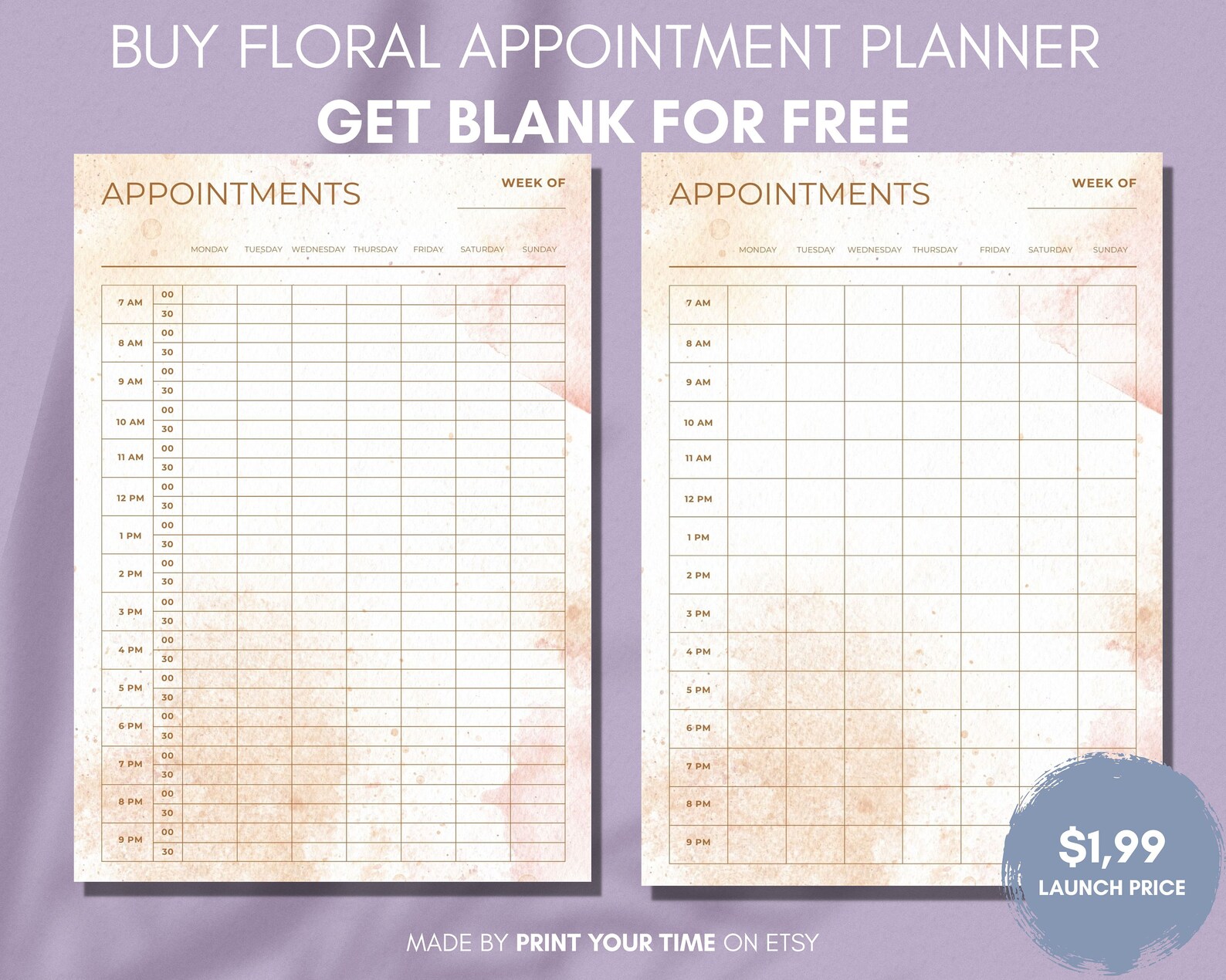 2023 Printable Digital Appointment Book, 30 Minute Interval ...