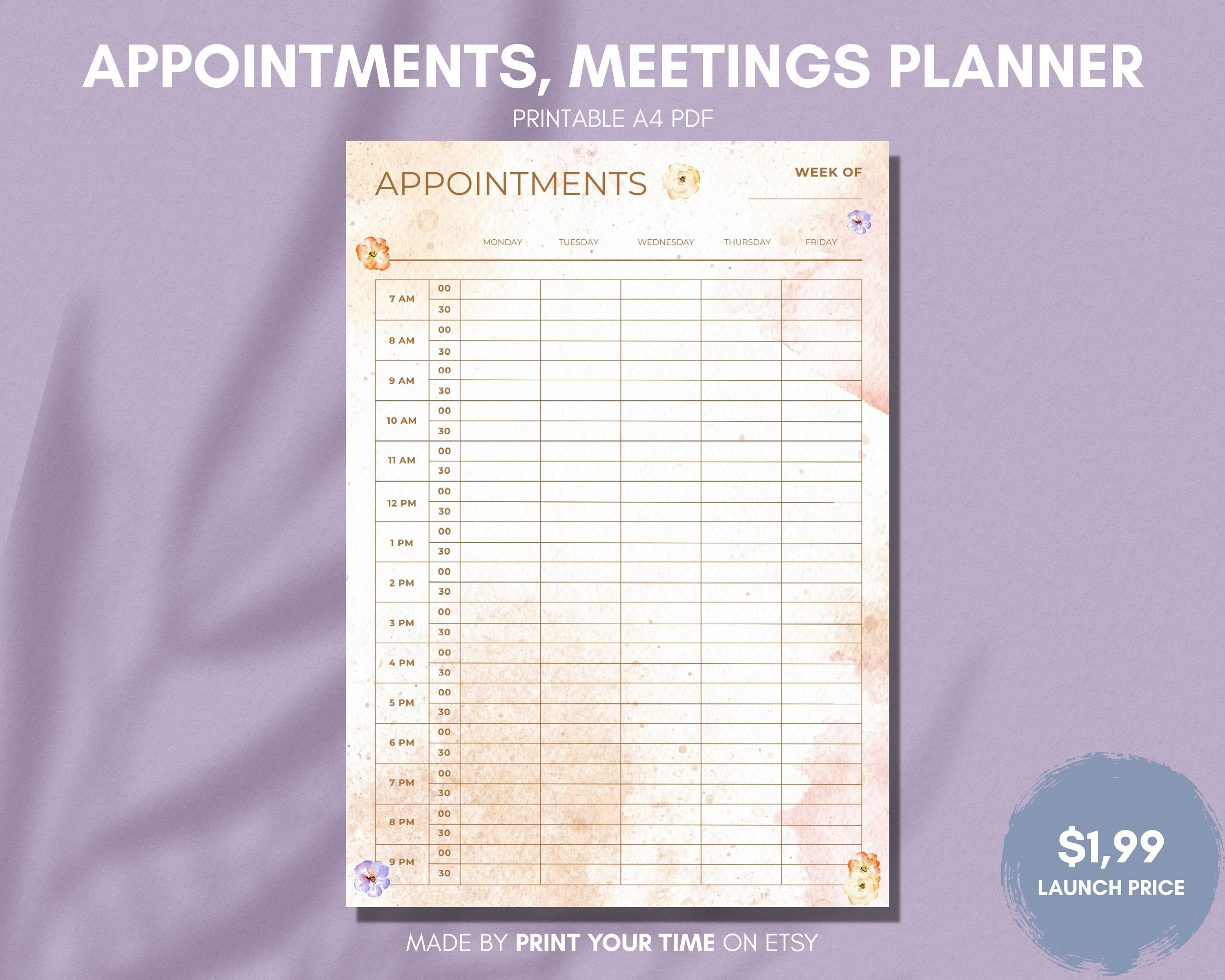 2023 Printable Digital Appointment Book, 30 Minute Interval ...