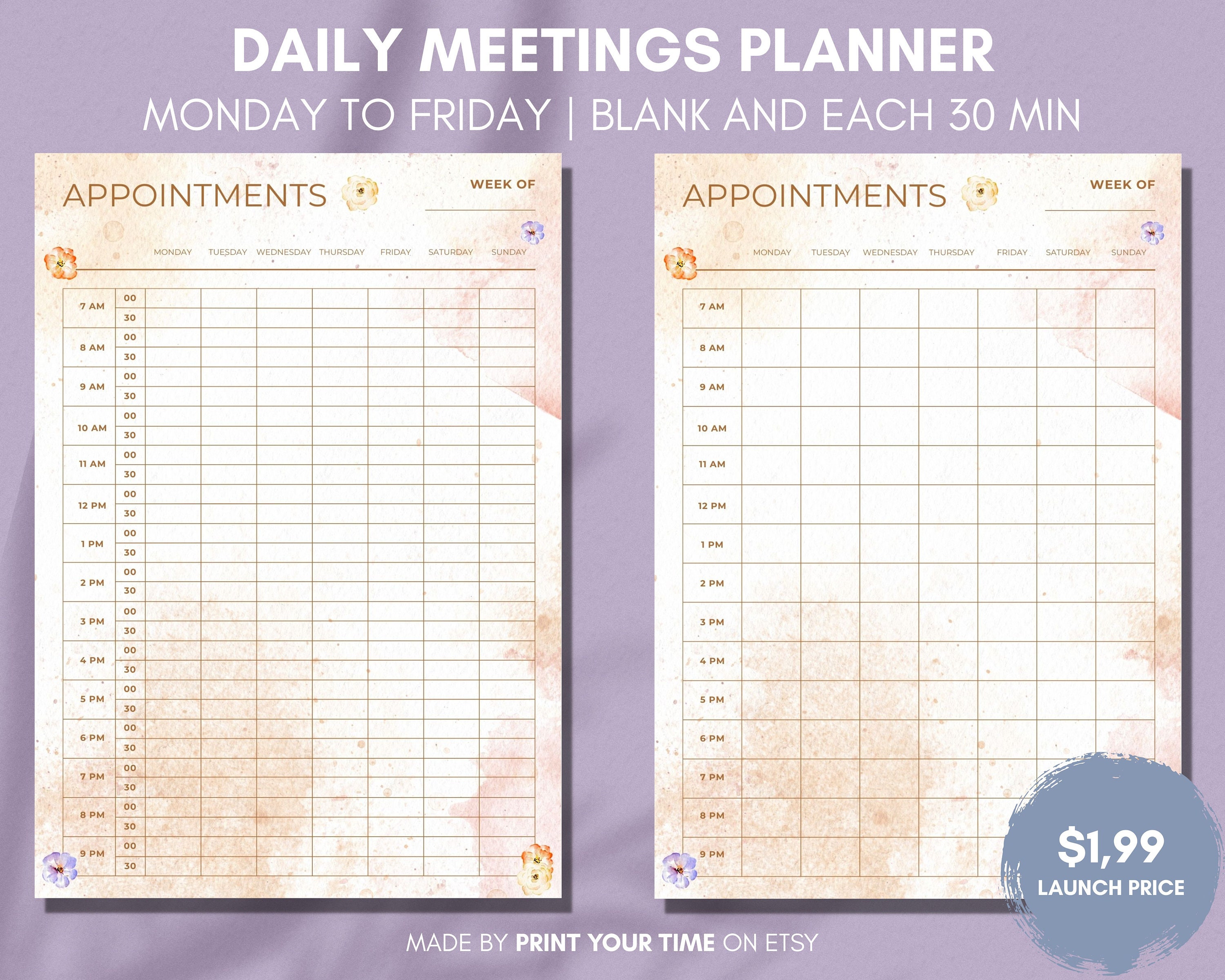 2023 Printable Digital Appointment Book, 30 Minute Interval ...