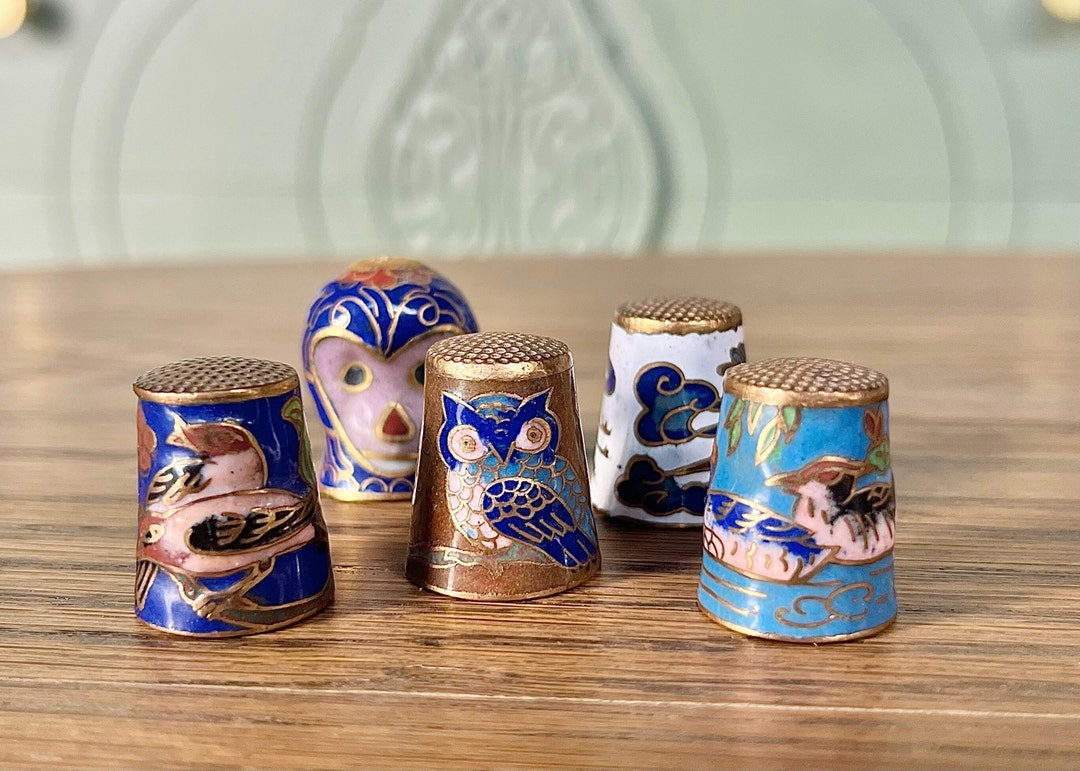 Set of 5 Vintage Cloisonné Thimbles - Etsy