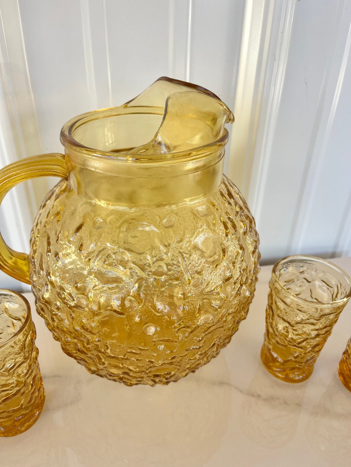 Vintage Anchor Hocking Amber Glass Pitcher and 6 Juice Glasses - Etsy