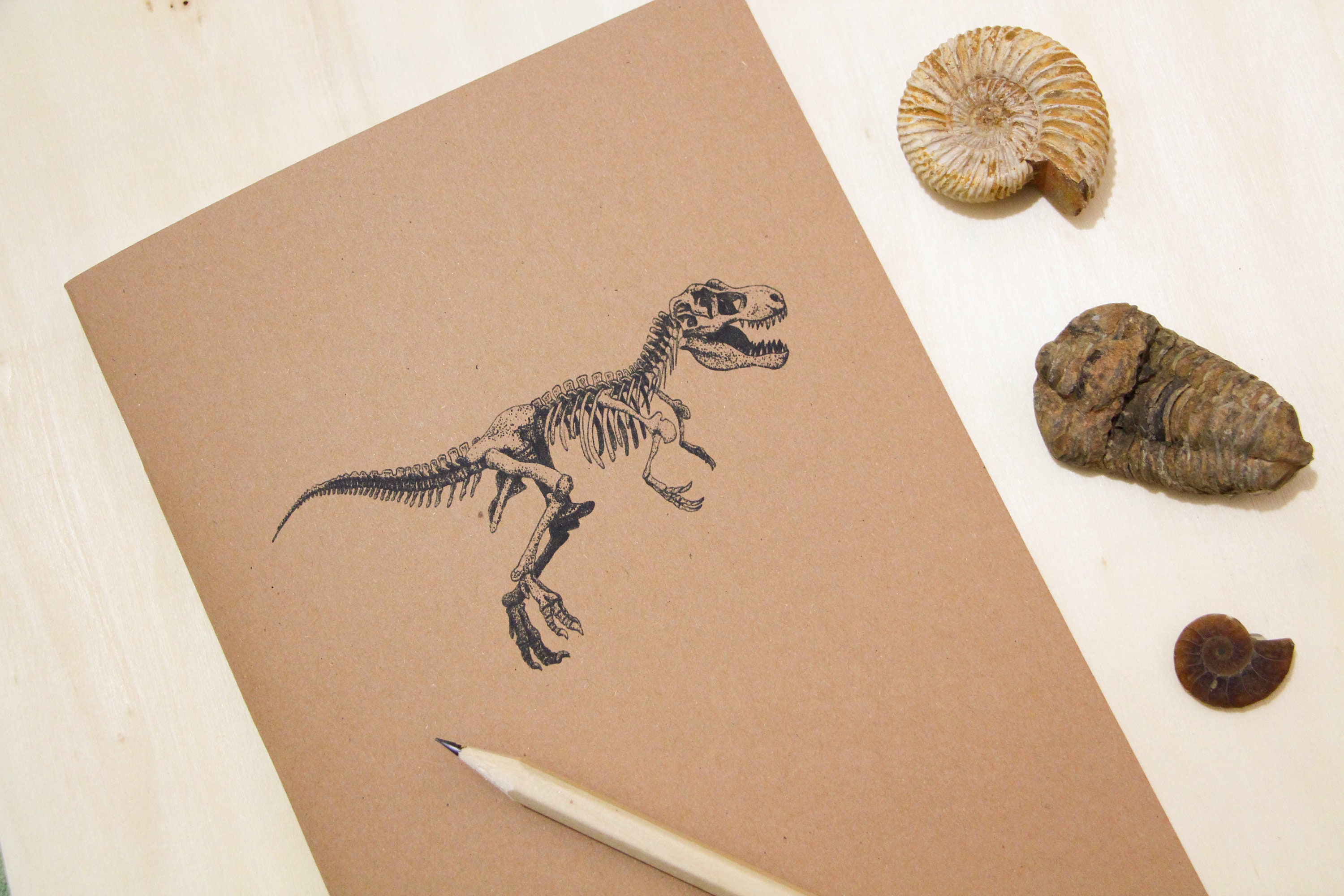 T-rex Dinosaur A5 Notebook - 60 Blank Pages Recicled Paper Handmade ...