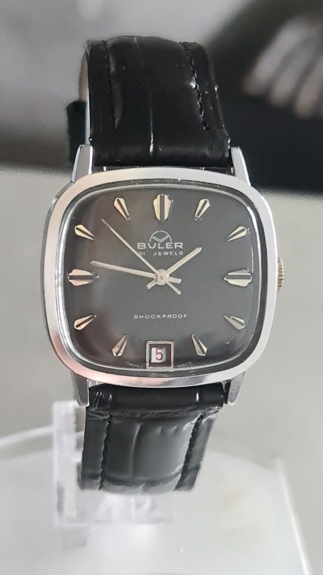 Men's Vintage BULER 21 Jewel Date Swiss Made Mens Mechanical Wristwatch ...