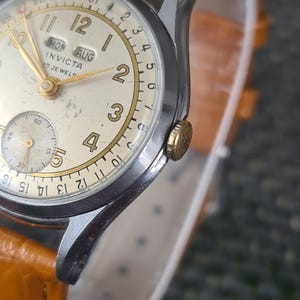 Rare Mens Vintage INVICTA 17 J ETA 1164 Triple Date Pointer Mechanical ...