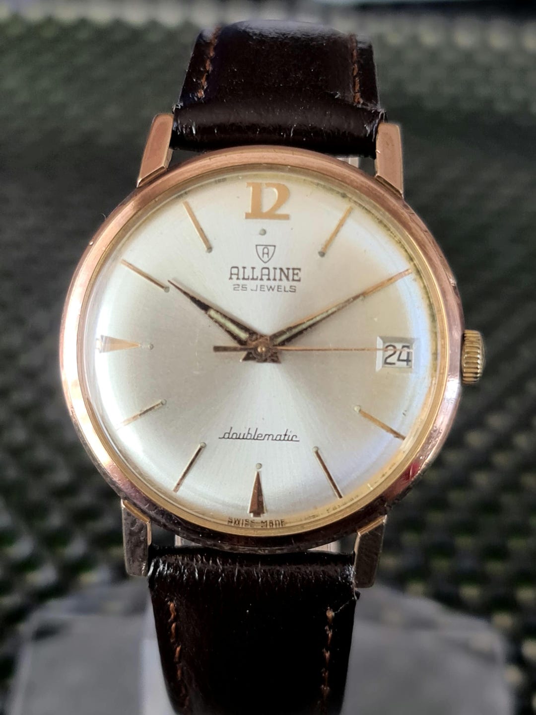 Mens Vintage ALLAINE 25 Jewel Cal. F4007 Automatic Rose Gold Plated ...