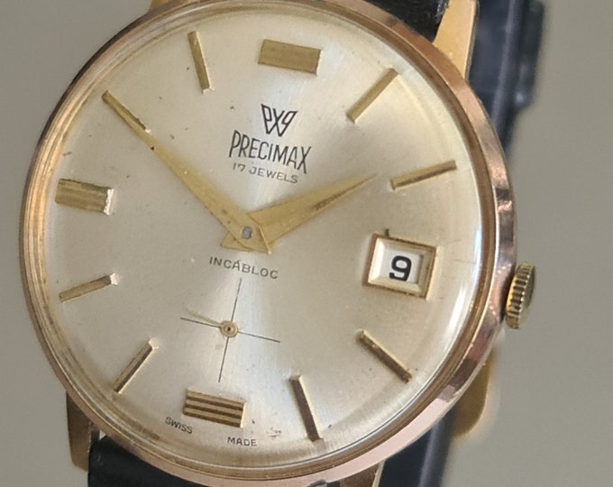 1950s Mens Vintage PRECIMAX 17 Jewel Incabloc Gold Plated Swiss Made ...