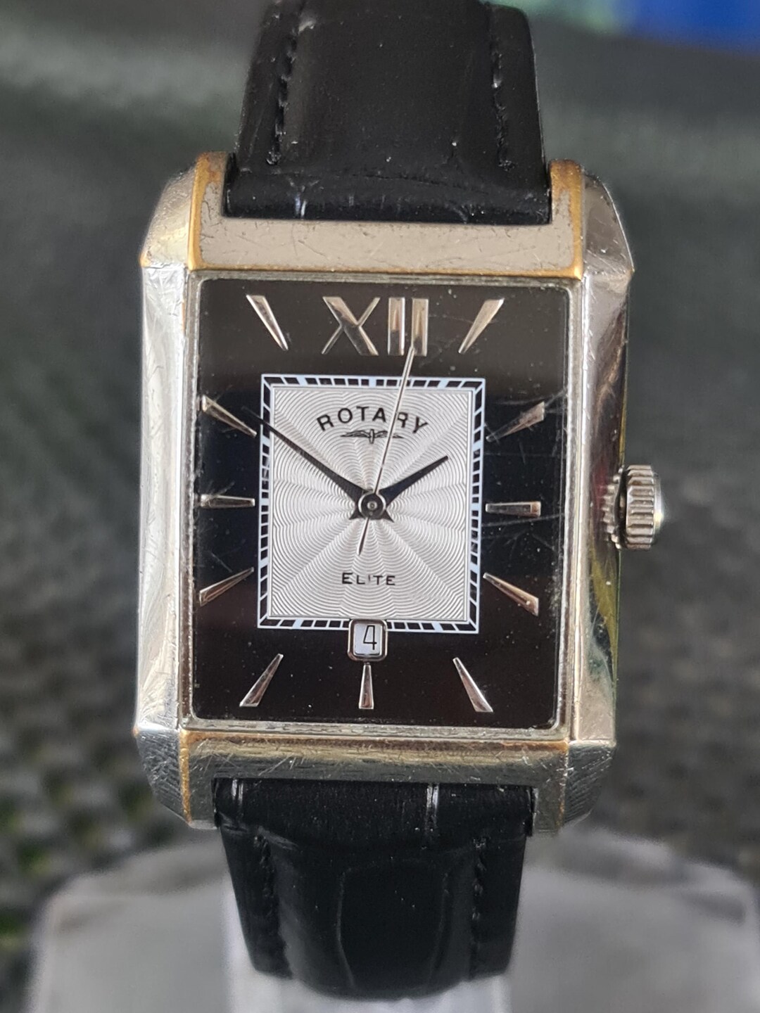 Mens Vintage ROTARY ELITE Tuxedo Dial Quartz Tank Wristwatch With Date ...