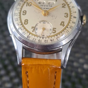 Rare Mens Vintage INVICTA 17 J ETA 1164 Triple Date Pointer Mechanical ...