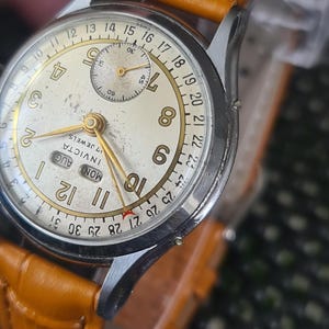 Rare Mens Vintage INVICTA 17 J ETA 1164 Triple Date Pointer Mechanical ...