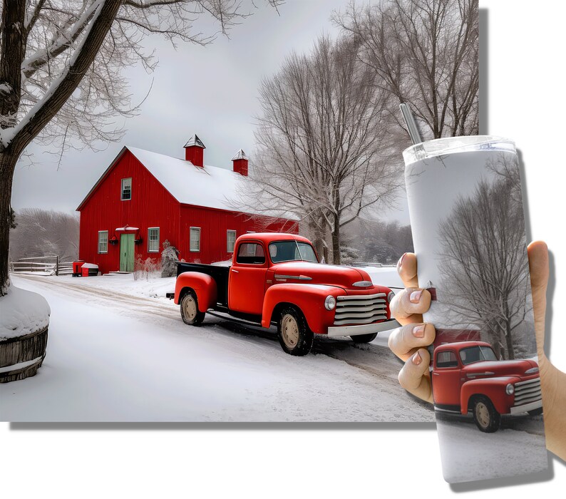 Red Truck Tumblers Skinny Tumbler Wrap, 20 Oz Size, Sublimation Design, PNG Template Picture ...