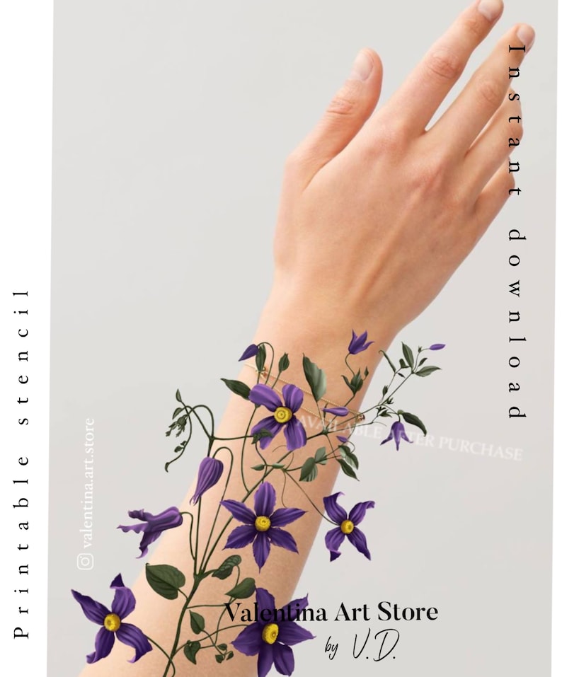 Clematis Flower| Tattoo Design | Instant Download | Printable Stencil ...