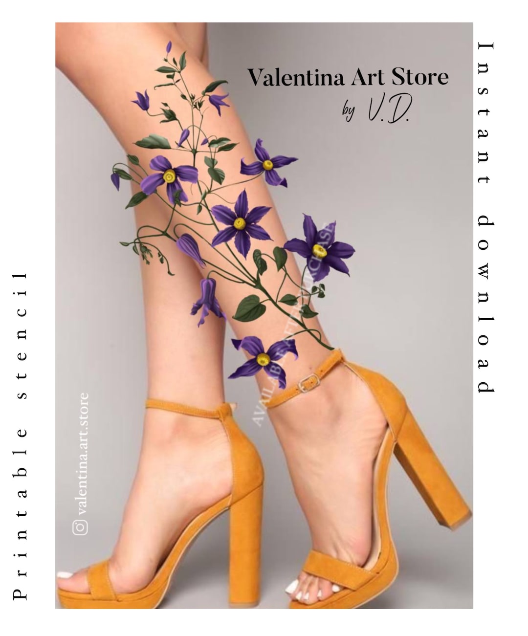 Clematis Flower Tattoo Design Instant Download Printable Stencil Custom ...