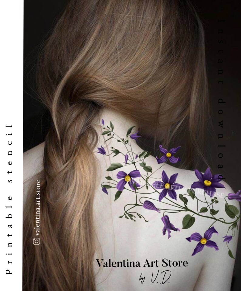 Clematis Flower Tattoo Design Instant Download Printable Stencil Custom ...