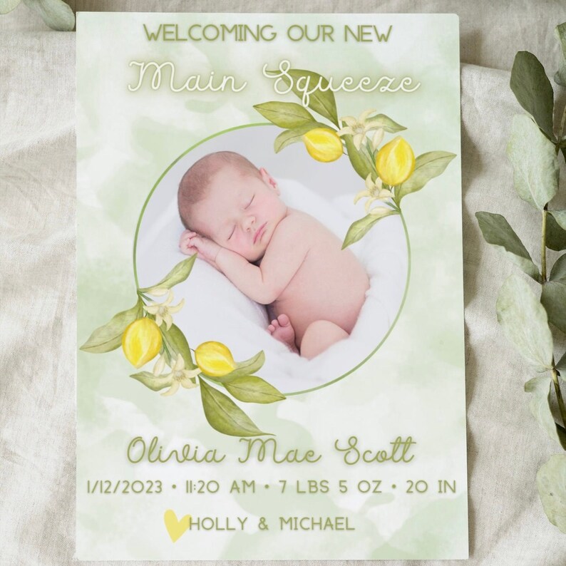 Lemon Birth Announcement Template Fully Customizable Instant Digital ...