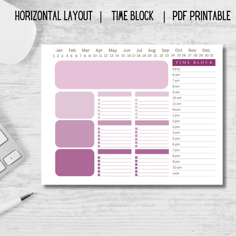Daily Planner Time Block Landscape Layout Printable | Habit Tracker ...