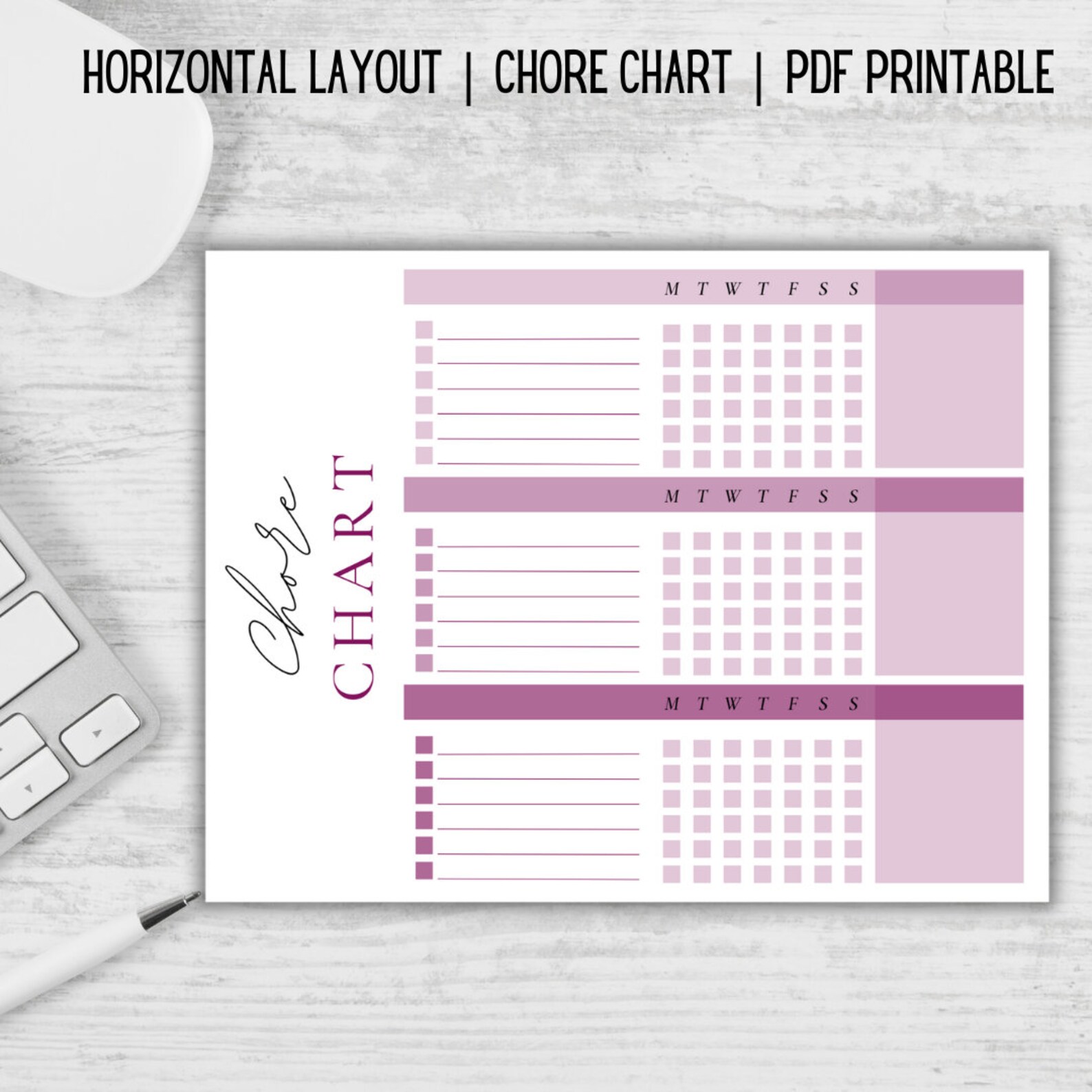 Chore Chart Printable Horizontal Layout Habit Planner Printable Chore ...