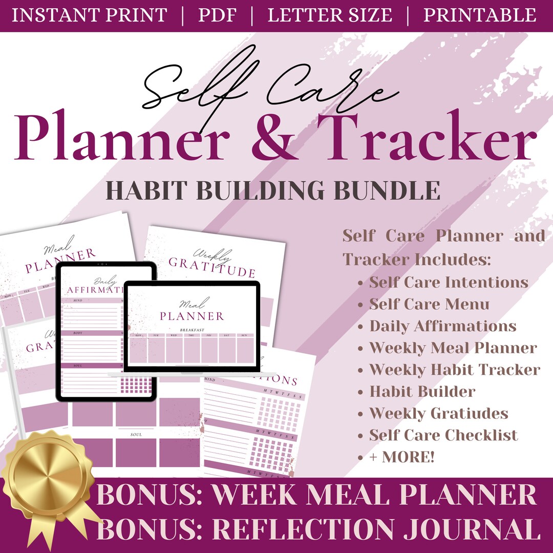 Self Care Habit Tracker Printable Bundle | Printable Habit Planner | Habit Tracker Template for ...