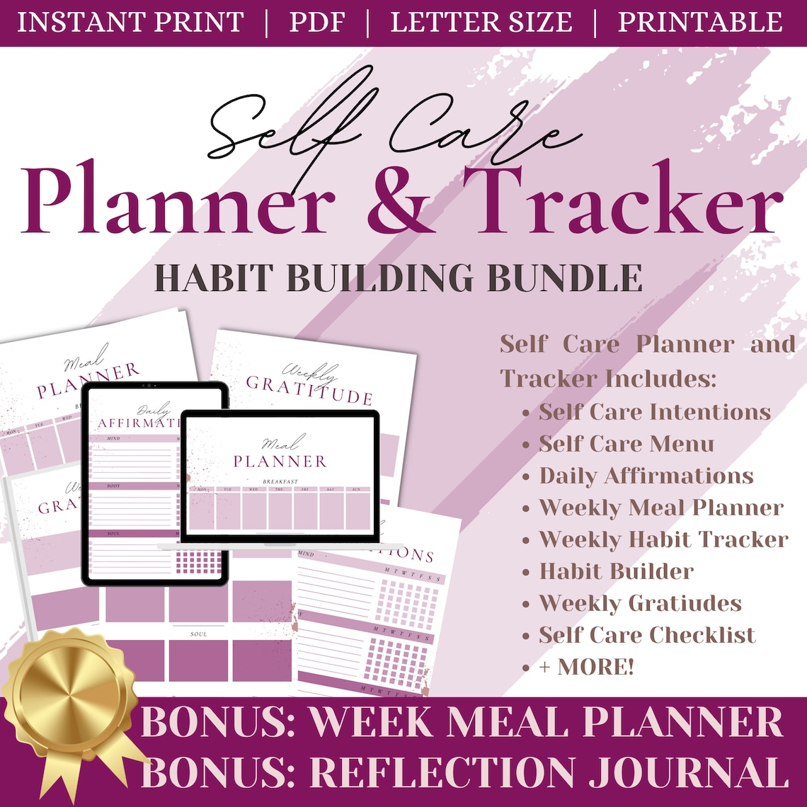 Self Care Habit Tracker Printable Bundle Printable Habit Planner Habit