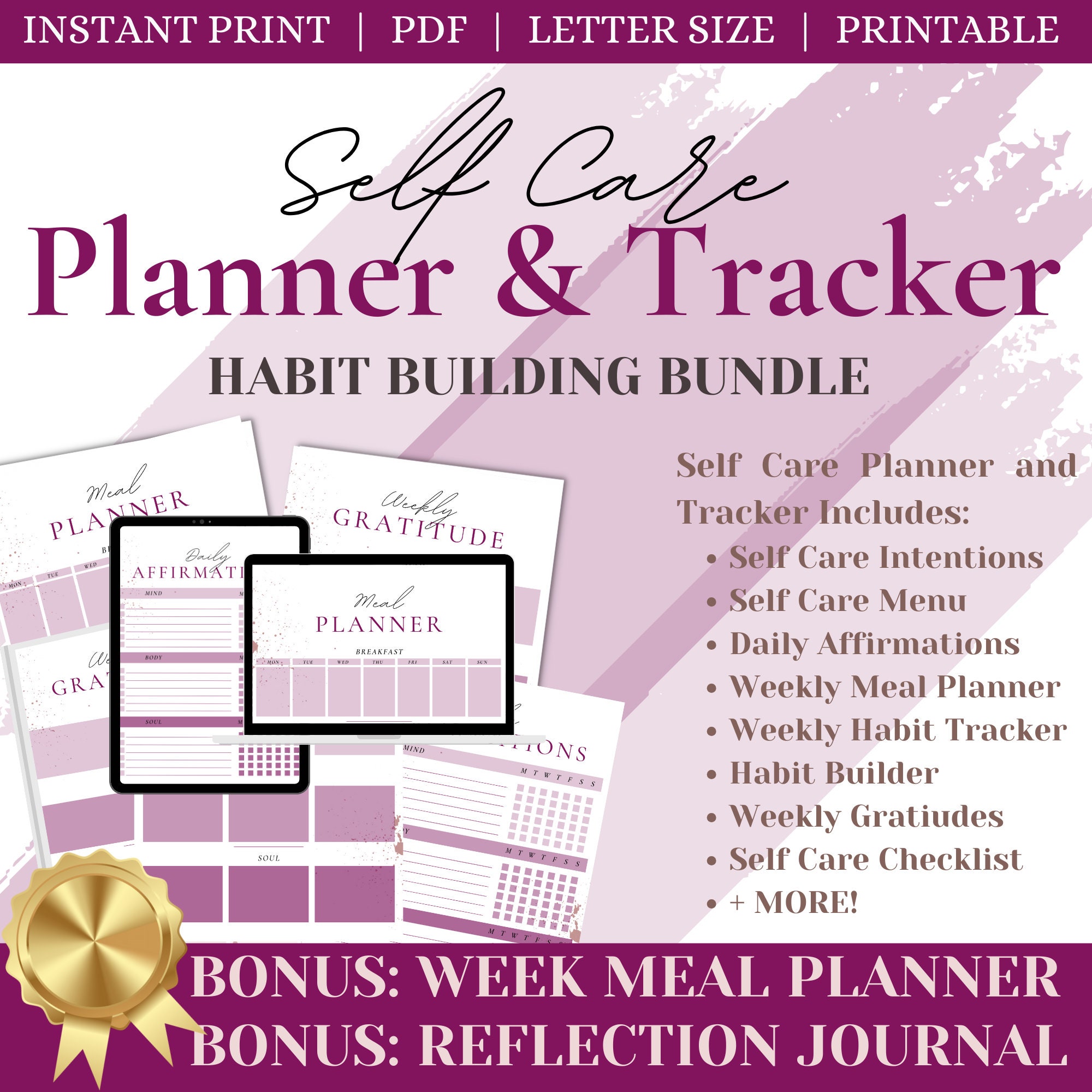 Self Care Habit Tracker Printable Bundle | Printable Habit Planner ...