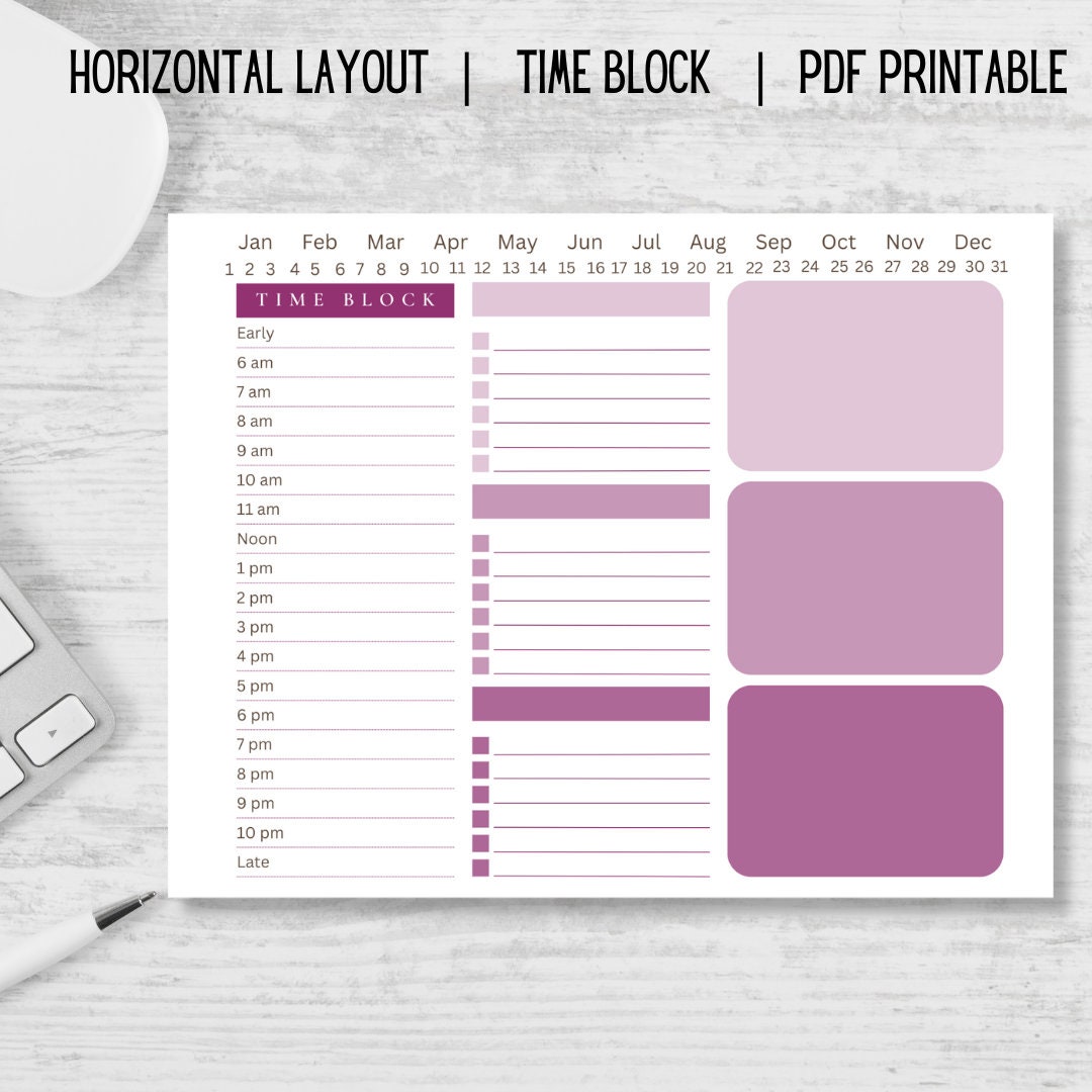Daily Planner Time Block Landscape Layout Printable | Habit Tracker ...