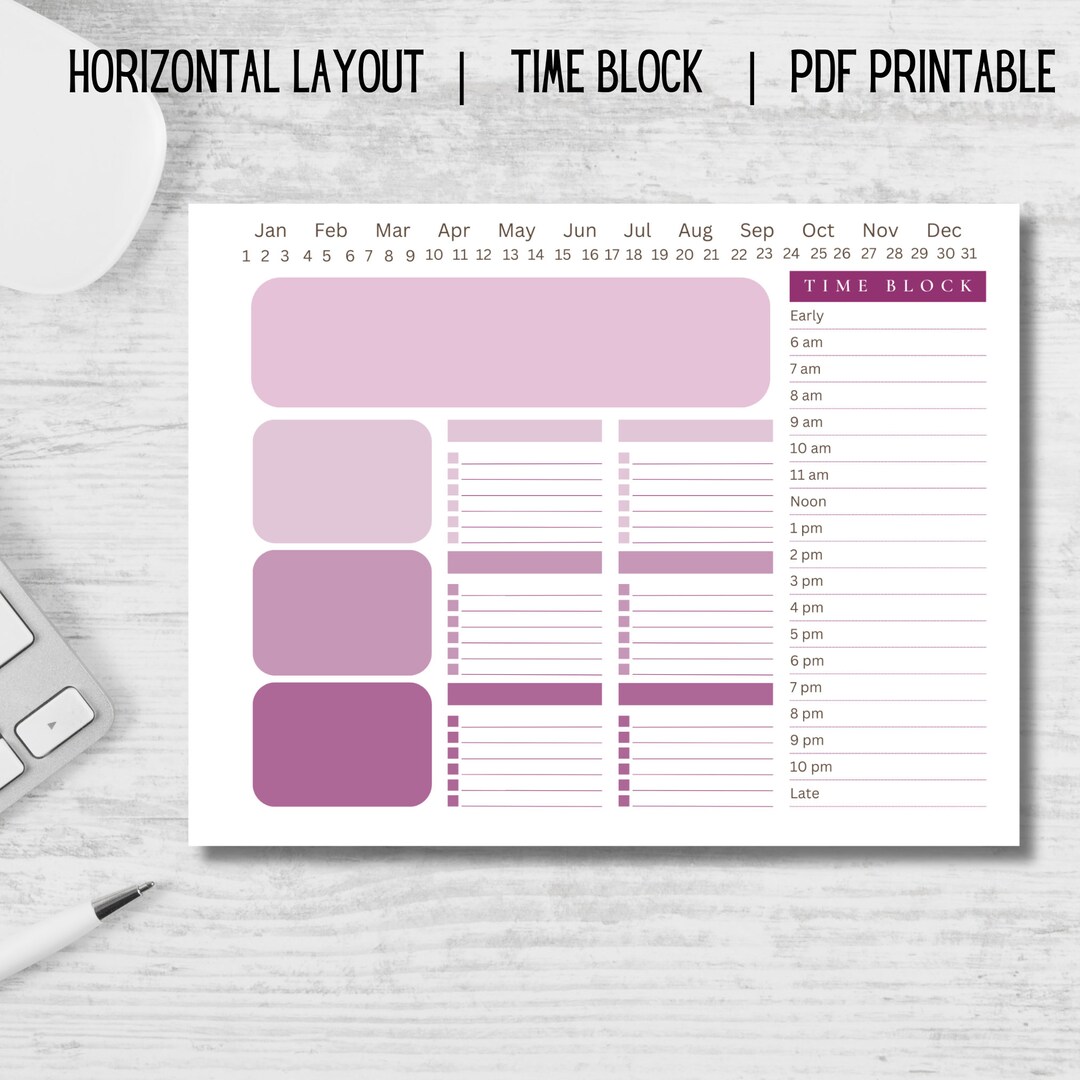 Daily Planner Time Block Landscape Layout Printable | Habit Tracker ...