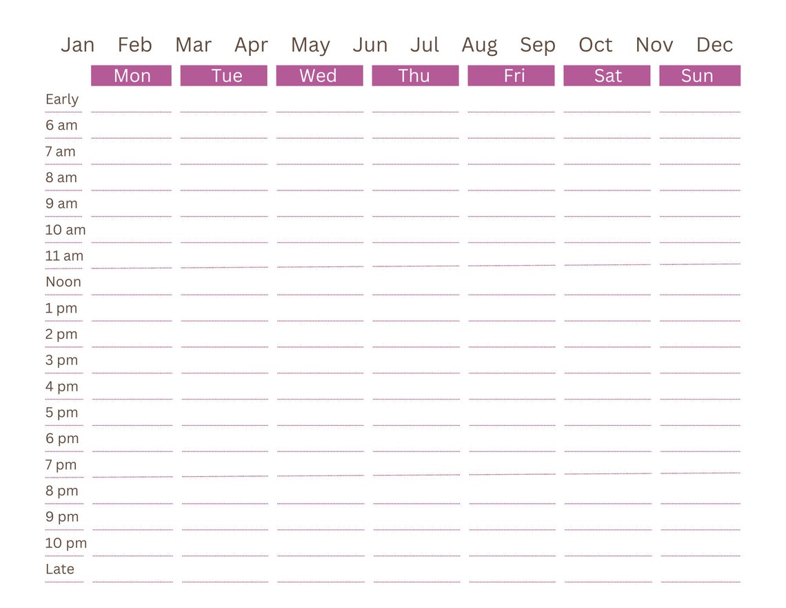 Weekly Planner Time Block Landscape Layout Printable | Habit Tracker ...