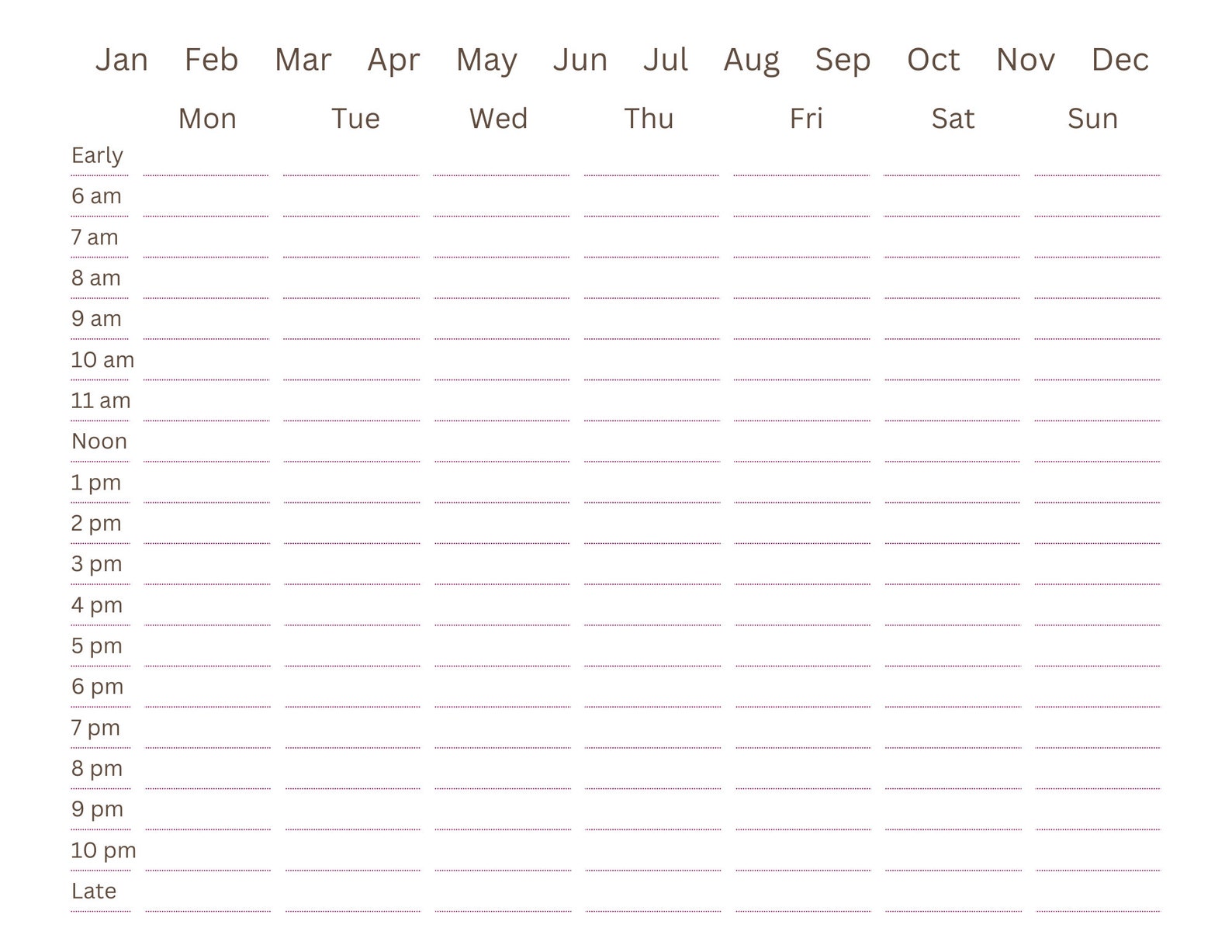 Weekly Planner Time Block Landscape Layout Printable | Habit Tracker ...