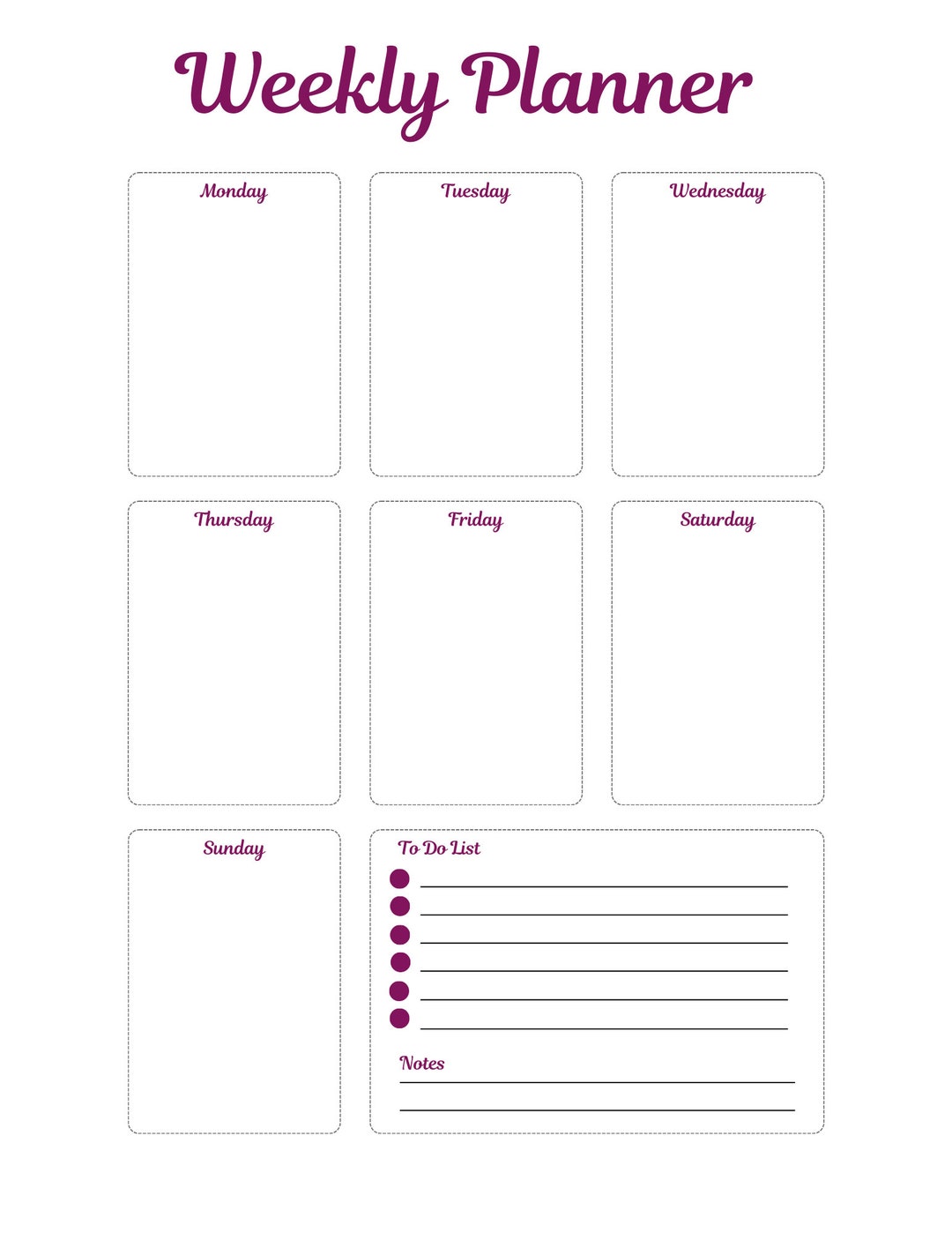 Weekly Wellness Planner - Week Planner and Meal Planner - Berry Pink ...