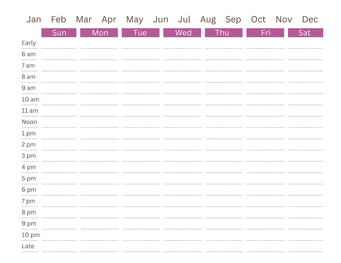 Weekly Planner Time Block Landscape Layout Printable | Habit Tracker ...