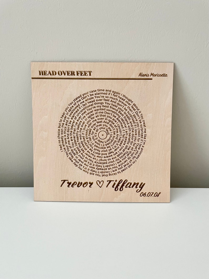 Record Lyrics Wood Artwork With Names & Date Laser Engraved on Wood ...