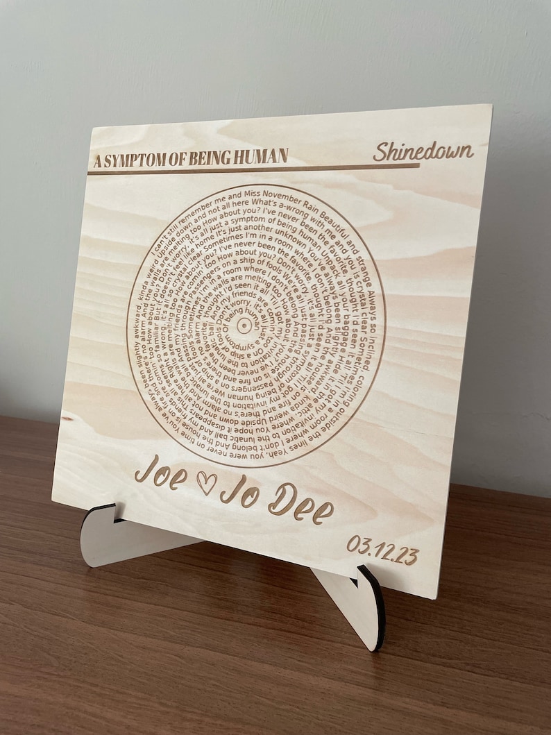 Record Lyrics Wood Artwork With Names & Date Laser Engraved on Wood ...