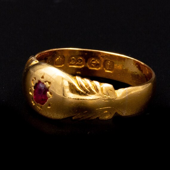Antique Edwardian 1908 Ruby Solitaire Band Ring 22ct … - Gem