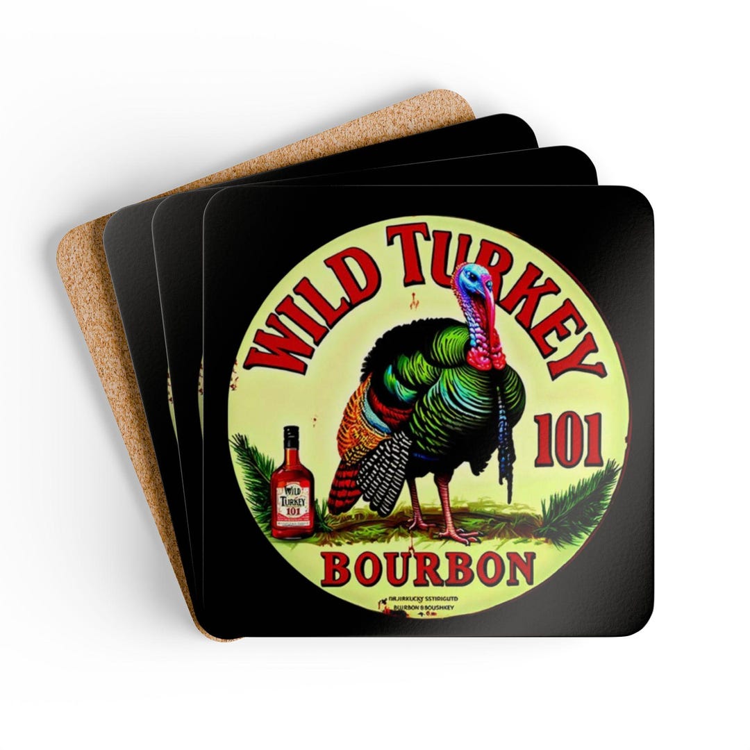 Vintage Style Wild Turkey Bourbon Coaster Set of 4, Rustic Home Decor ...