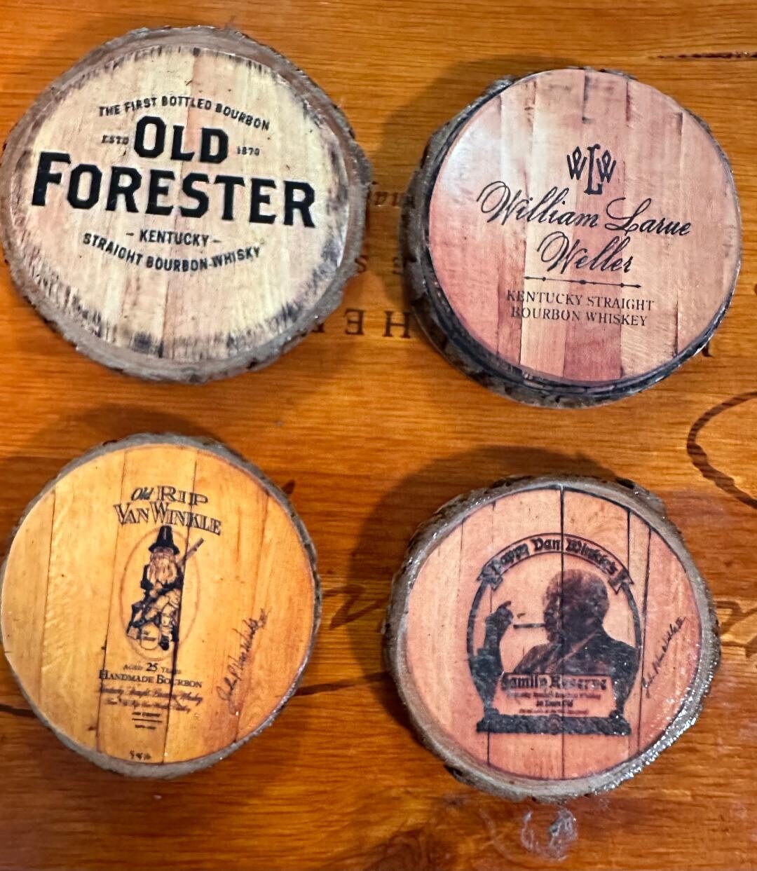 Rustic Bourbon Coaster Set - Old Forester, Weller, Rip Van Winkle Rye ...
