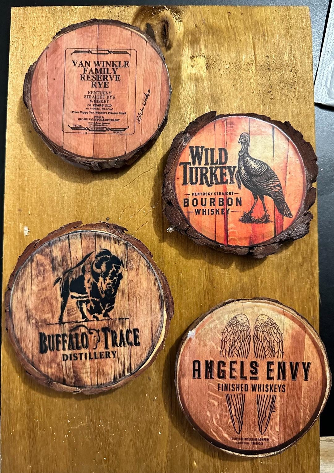 Bourbon Coaster Set - Angel's Envy, Wild Turkey, Buffalo Trace, Van ...