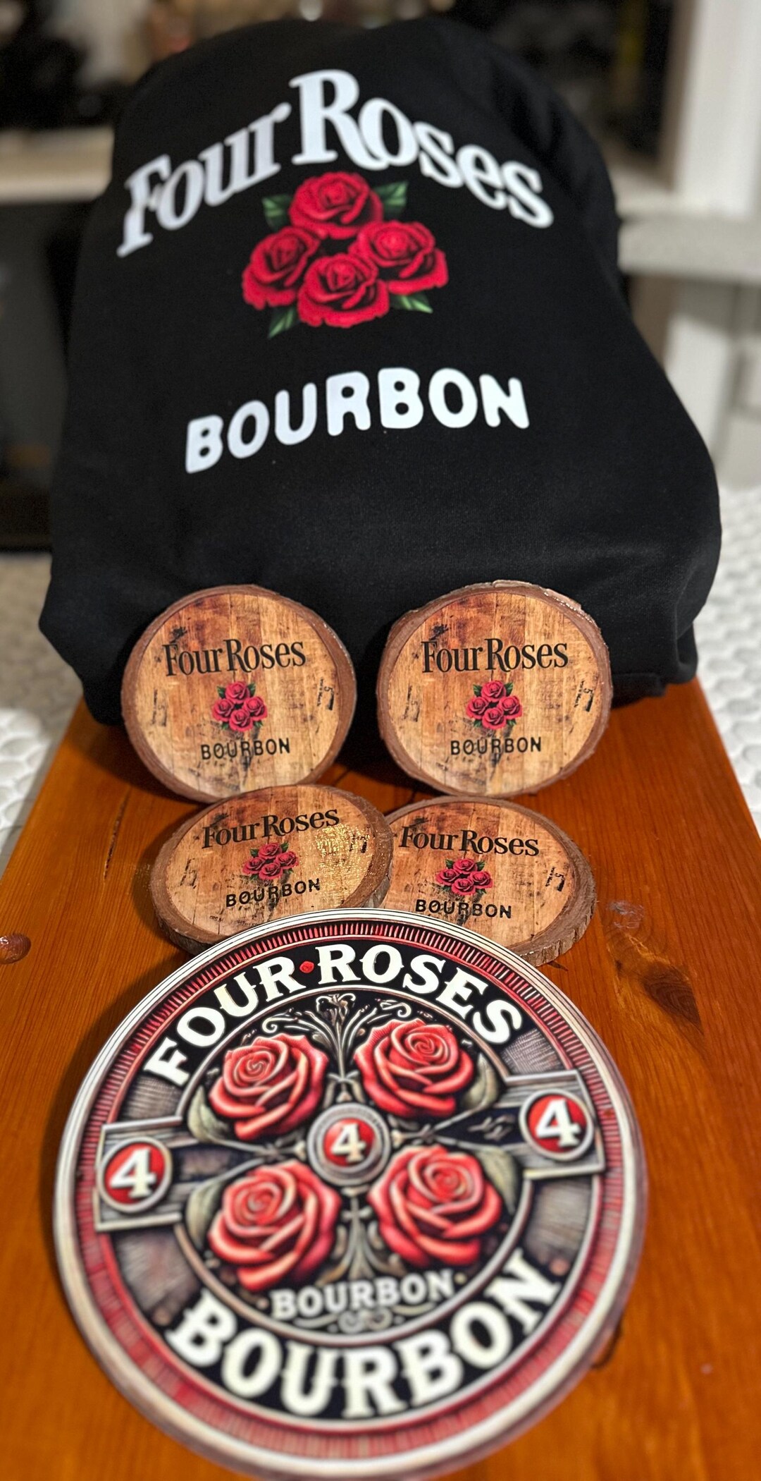 Bourbon Coaster Gift Set - 4 Rustic Live Edge Four Roses Bourbon ...