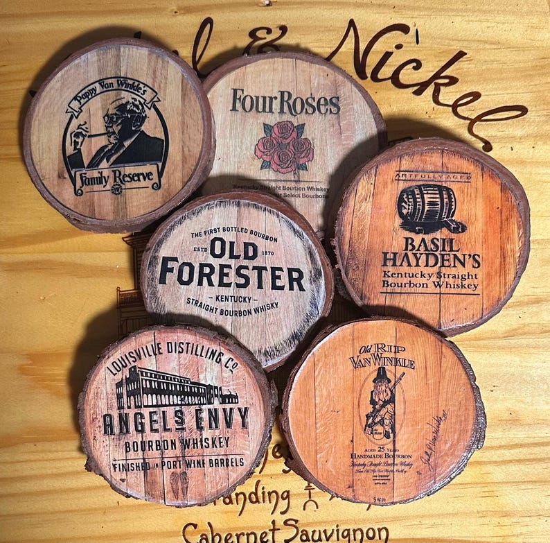 Sustainable Live Wood Edge Rustic Bourbon 6 Pack Set - Basil Hayden ...