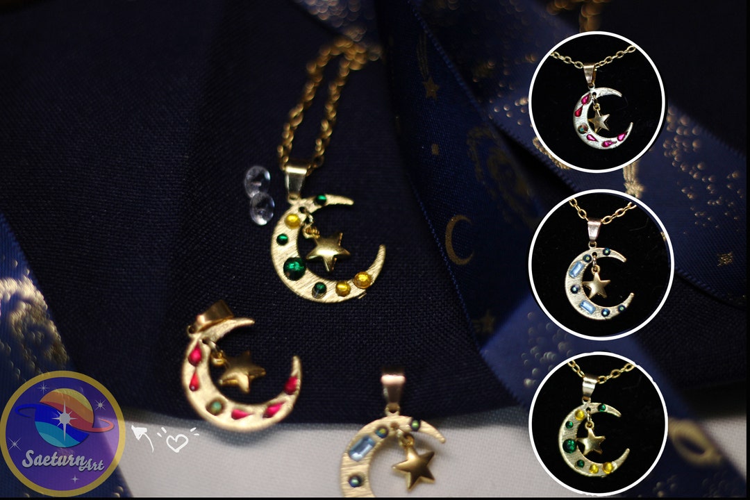 Moon Chain in Red, Blue and Green, Golden Sun Moon Star Chain - Etsy