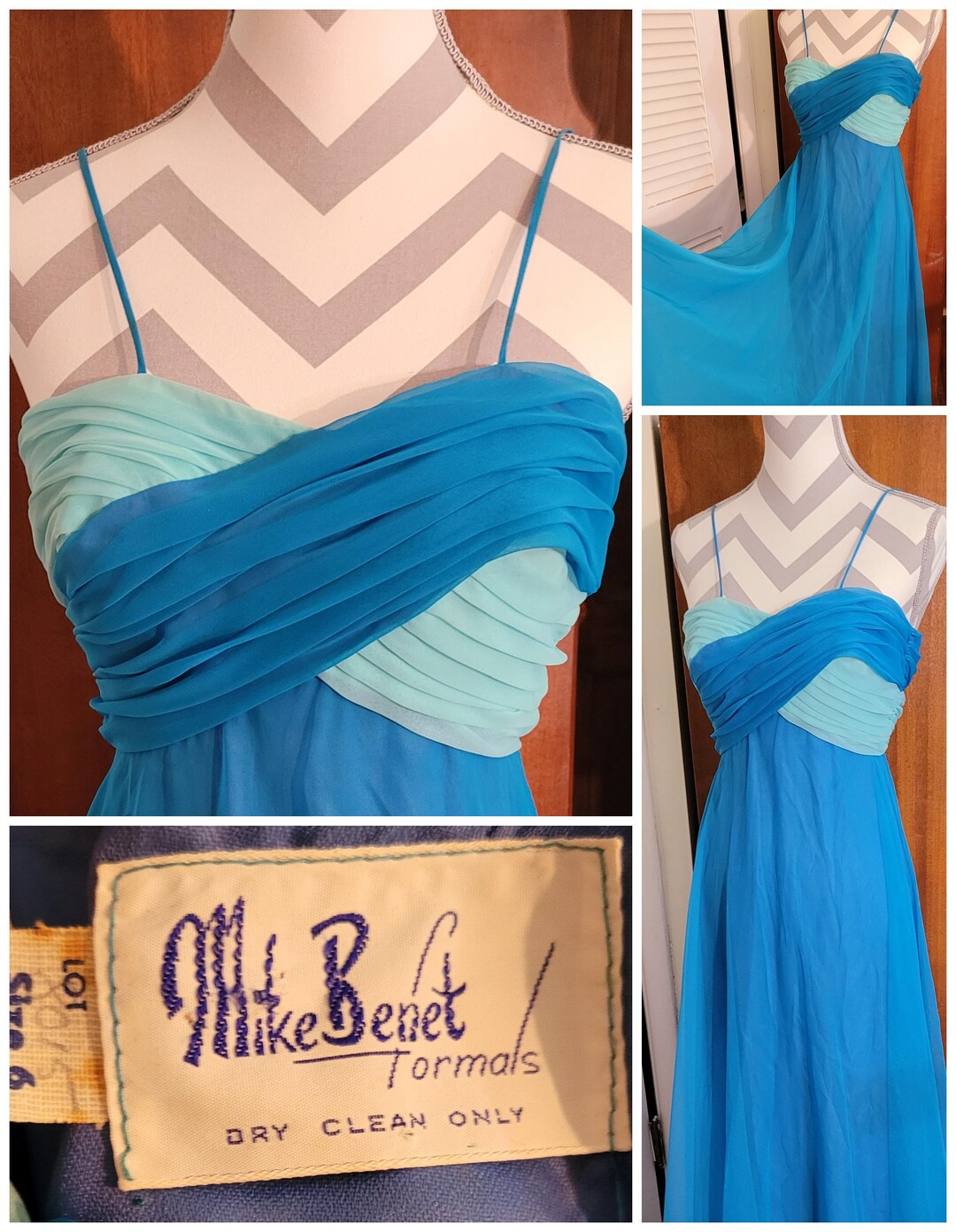 Vintage VTG 70s Blue Chiffon Maxi A-line Prom Formal Evening Wedding ...