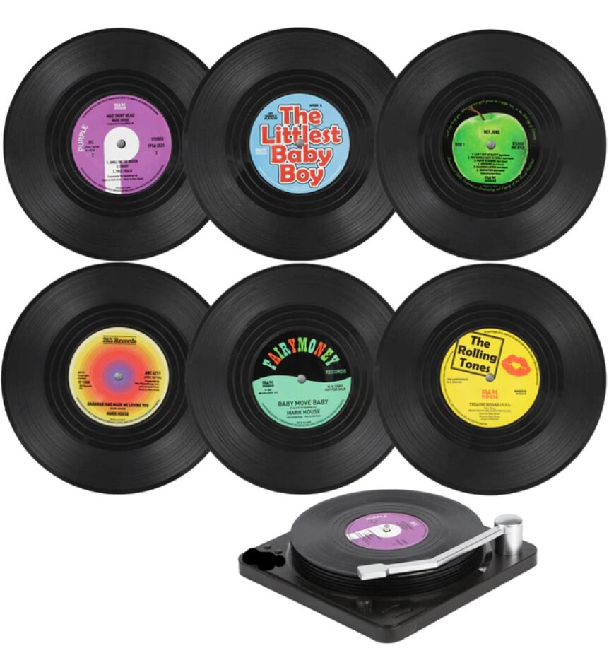 6pc Vinyl Record Coasters With Record Holder Retro Disk Cup Anti-slip ...