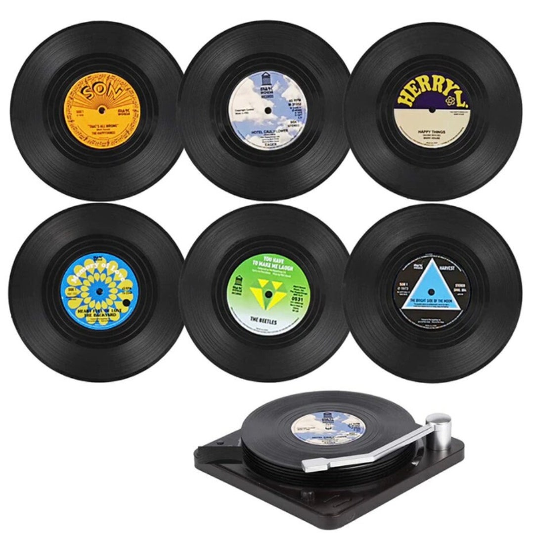 6pc Vinyl Record Coasters With Record Holder Retro Disk Cup Anti-slip ...