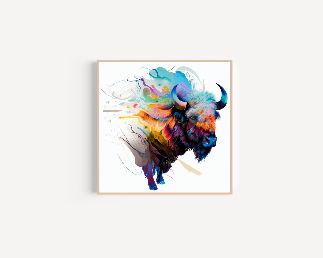 Digital Download Buffalo Painting, Colorful Buffalo, Printable Wall Art ...