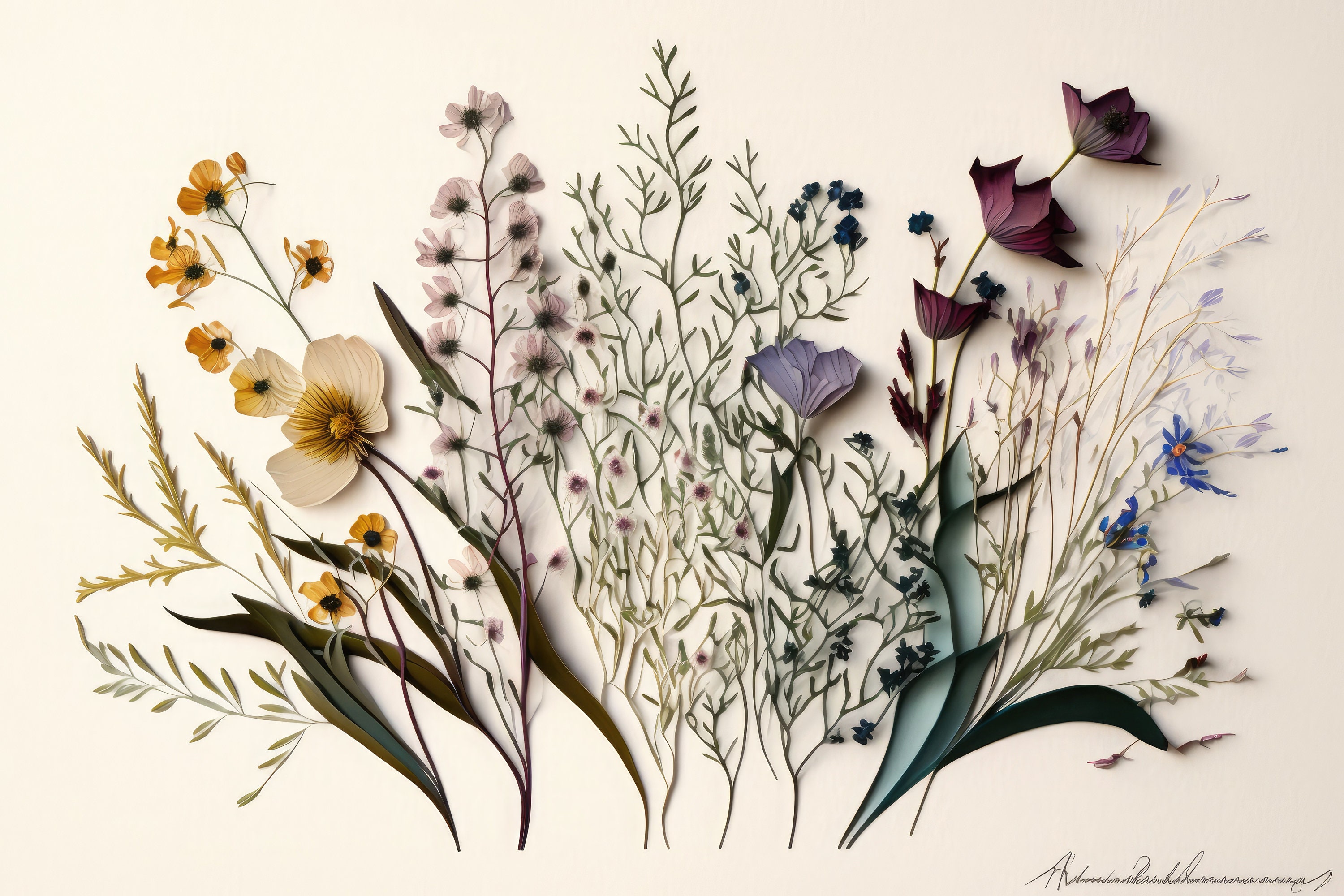 Vintage Pressed Wildflower Wall Art Prints, Printable Pressed Wildflower Wall Art, Digital Art ...