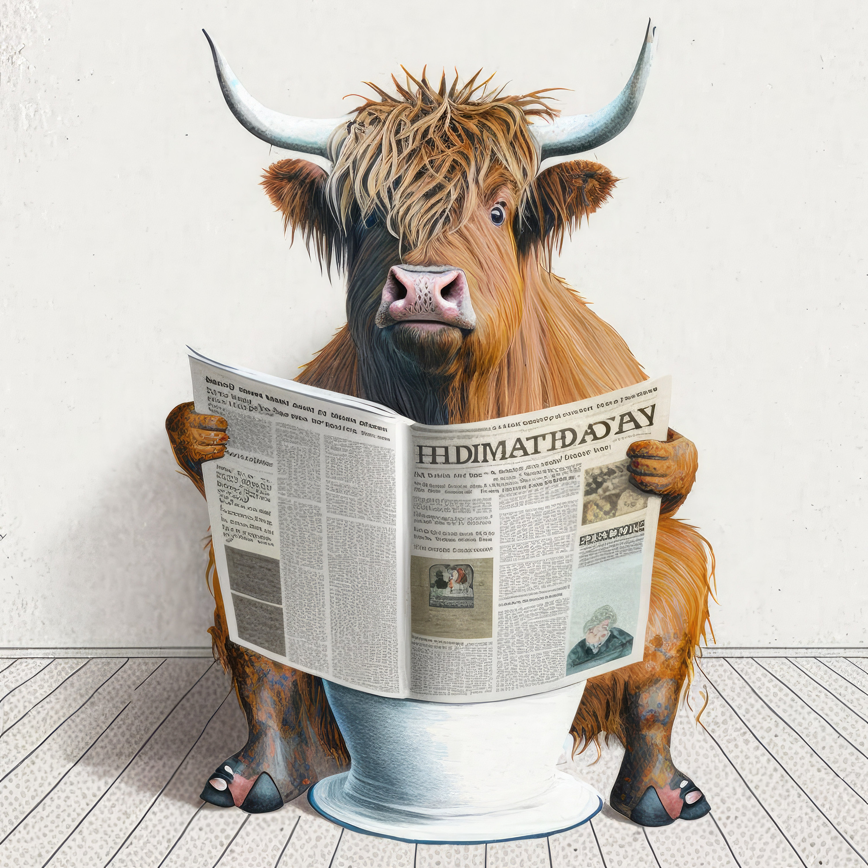 Scottish Highland Cow Reading Newspaper, Funny Scottish Highland Cow ...