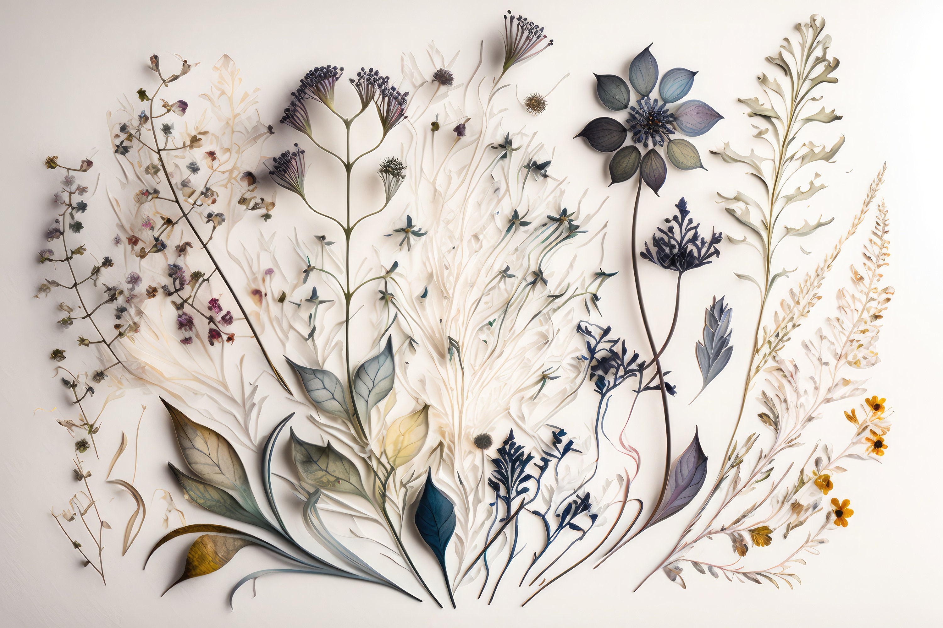 Vintage Pressed Wildflower Wall Art Prints, Printable Pressed Wildflower Gallery, Digital Art ...