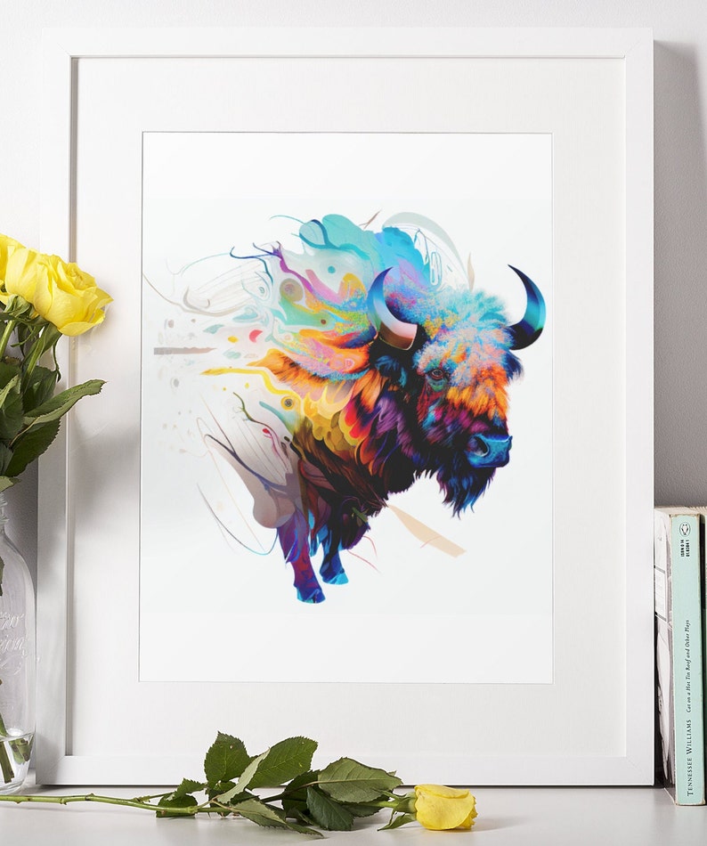 Digital Download Buffalo Painting, Colorful Buffalo, Printable Wall Art ...