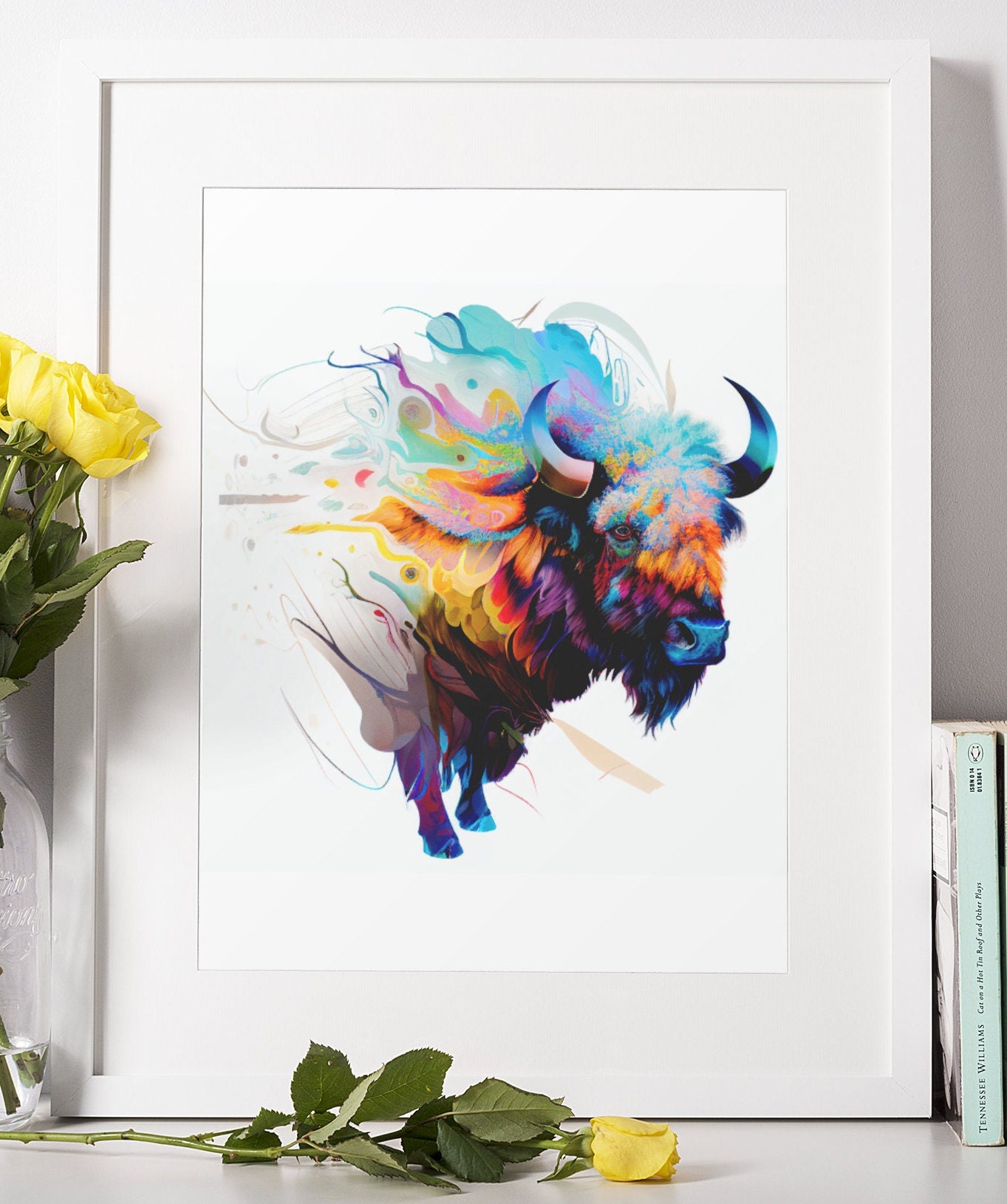 Digital Download Buffalo Painting, Colorful Buffalo, Printable Wall Art ...