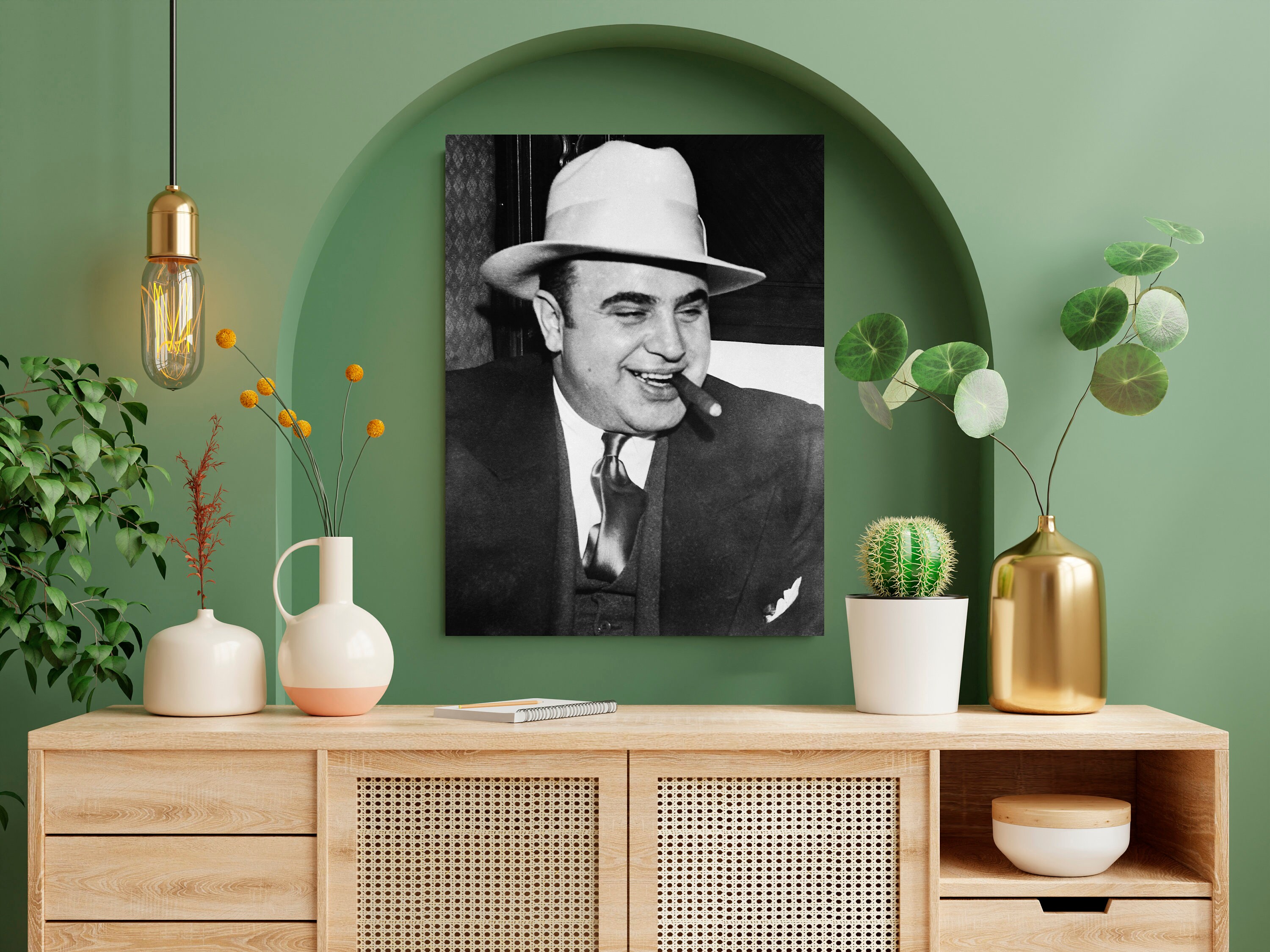 Mafia, Gangster Al Capone Smoking Cigar Black and White Art Retro ...