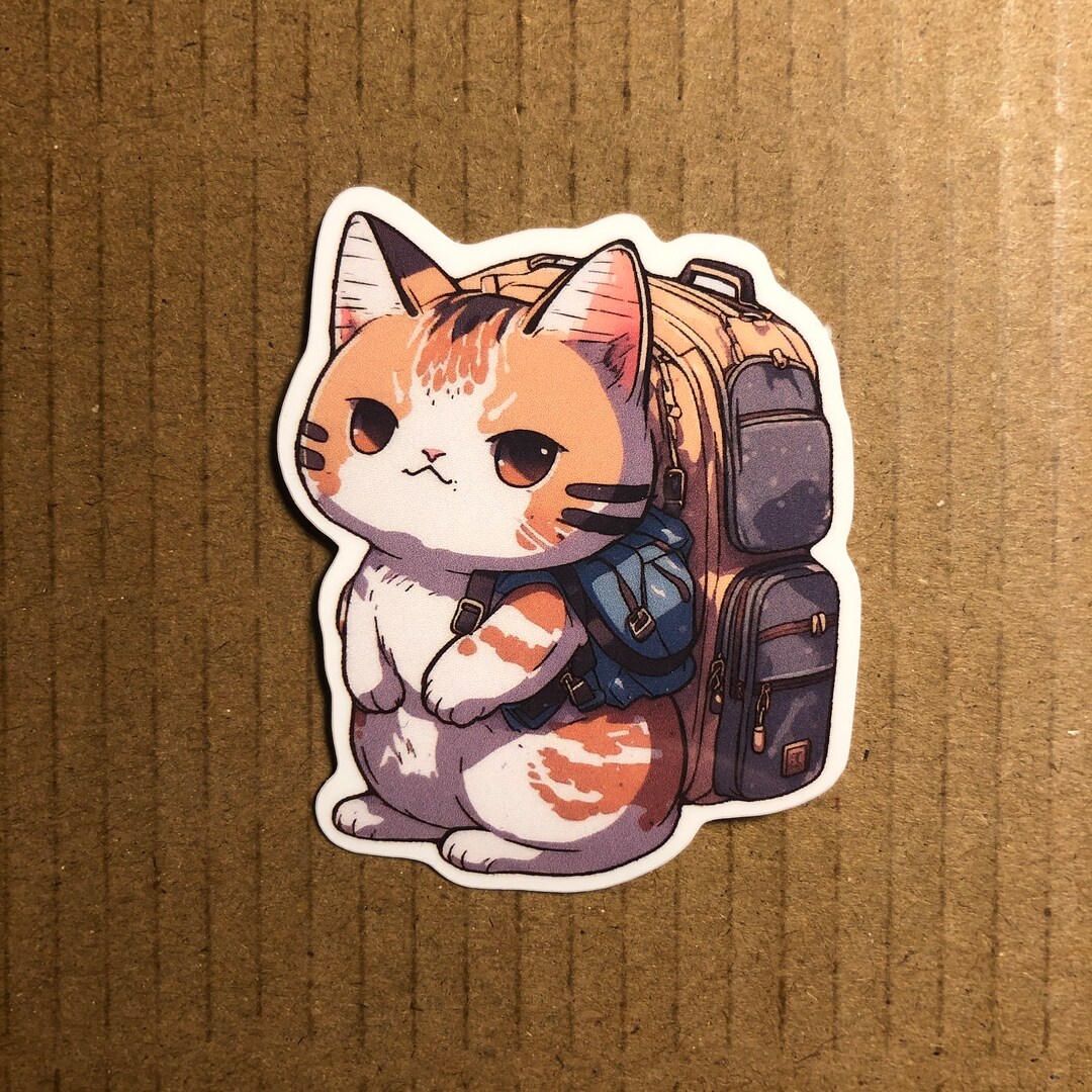 Cat With Backpack Sticker, Cute Sticker, Vinyl Sticker - Etsy