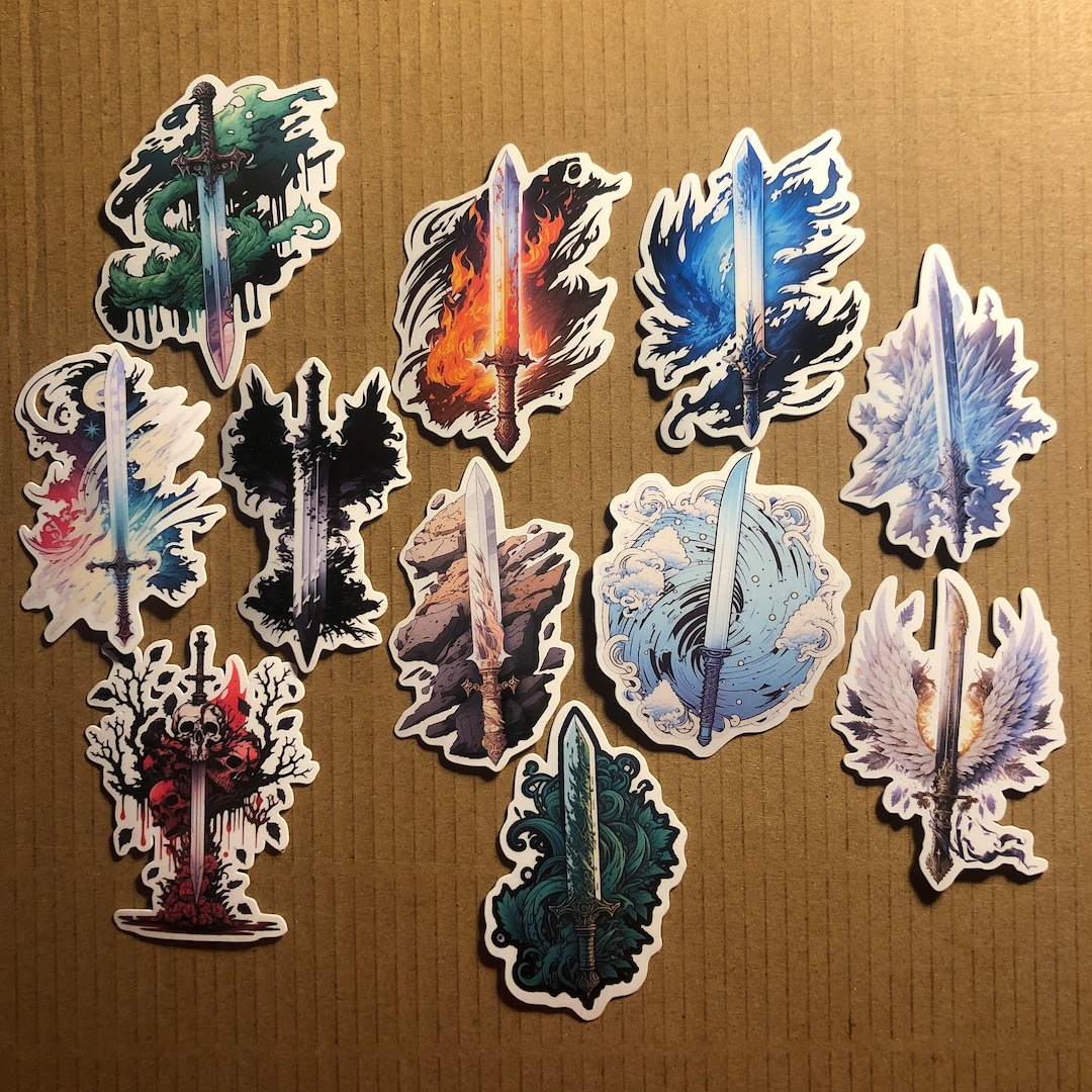 Elemental and Power Sword Sticker Pack, Cool Sticker, Vinyl Sticker, 11 ...